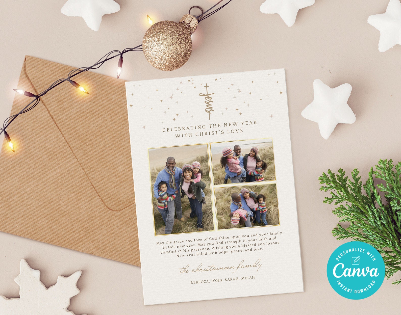Editable New Year Card, Christian New Year Message, Holiday Greeting ...
