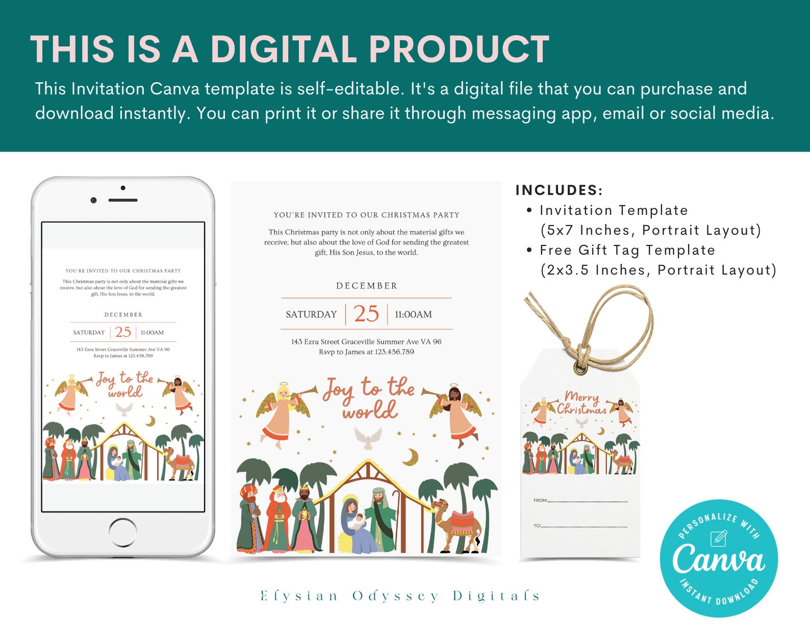 Nativity Invitation, Christmas Invitation, Christian Christmas Party ...