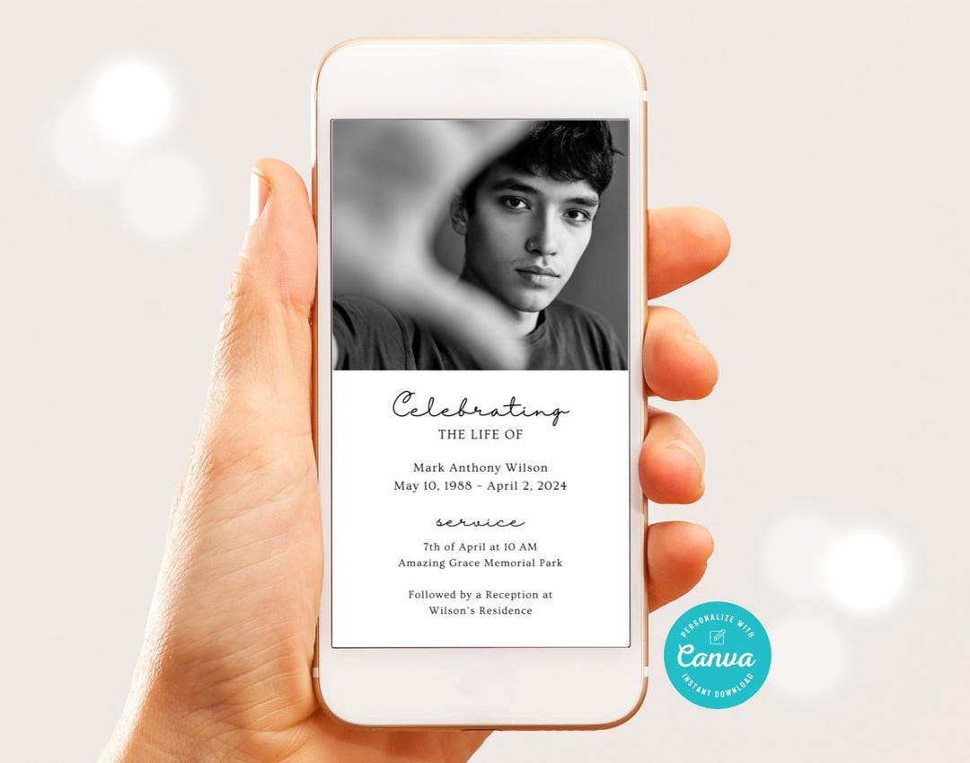 Digital Funeral Invitation Template, Memorial Invite, Editable ...