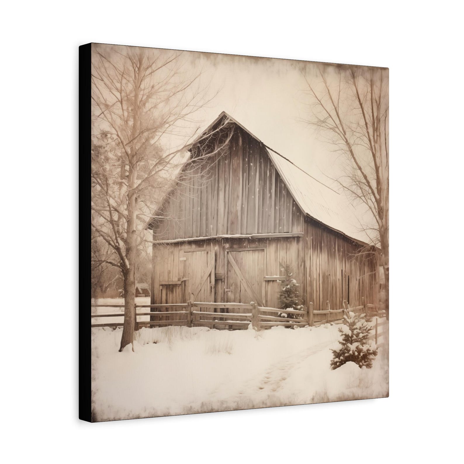 Winter Barn Photo: Rustic Farmhouse Decor Cotton Canvas Print - Etsy