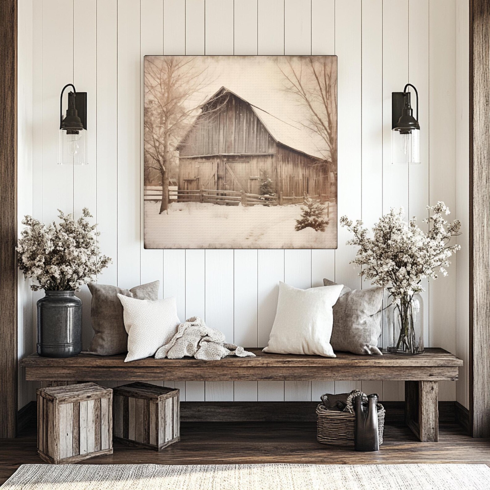 Winter Barn Photo: Rustic Farmhouse Decor Cotton Canvas Print - Etsy