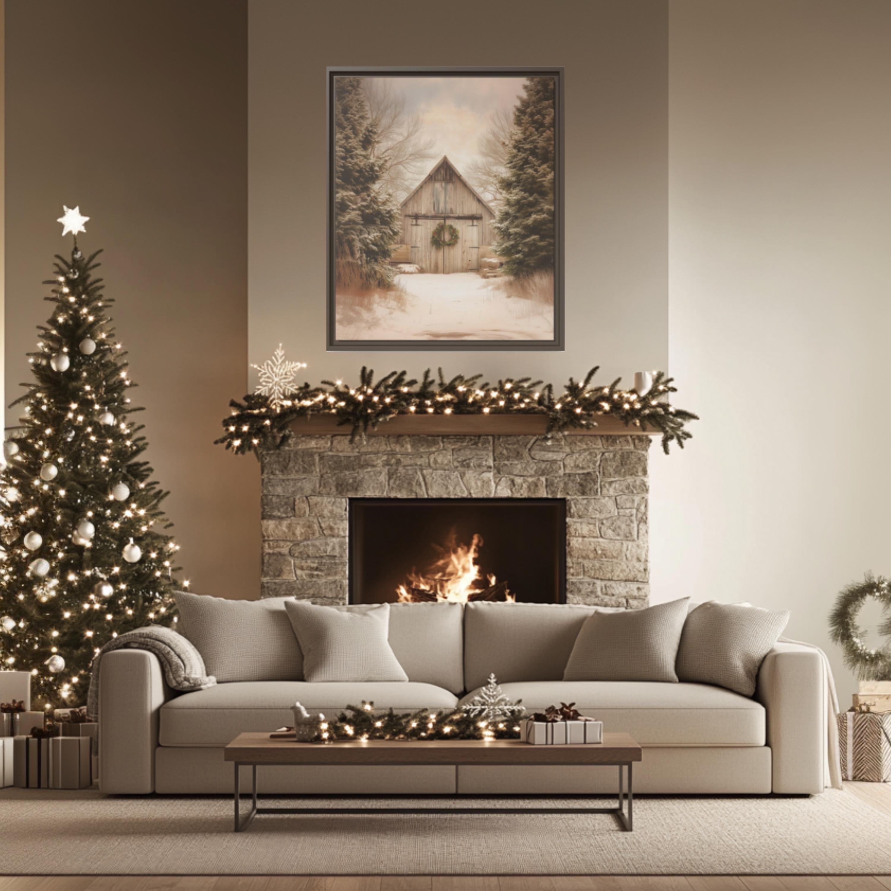Winter Barn Canvas Print: Rustic Farmhouse Christmas Wall Art - Etsy