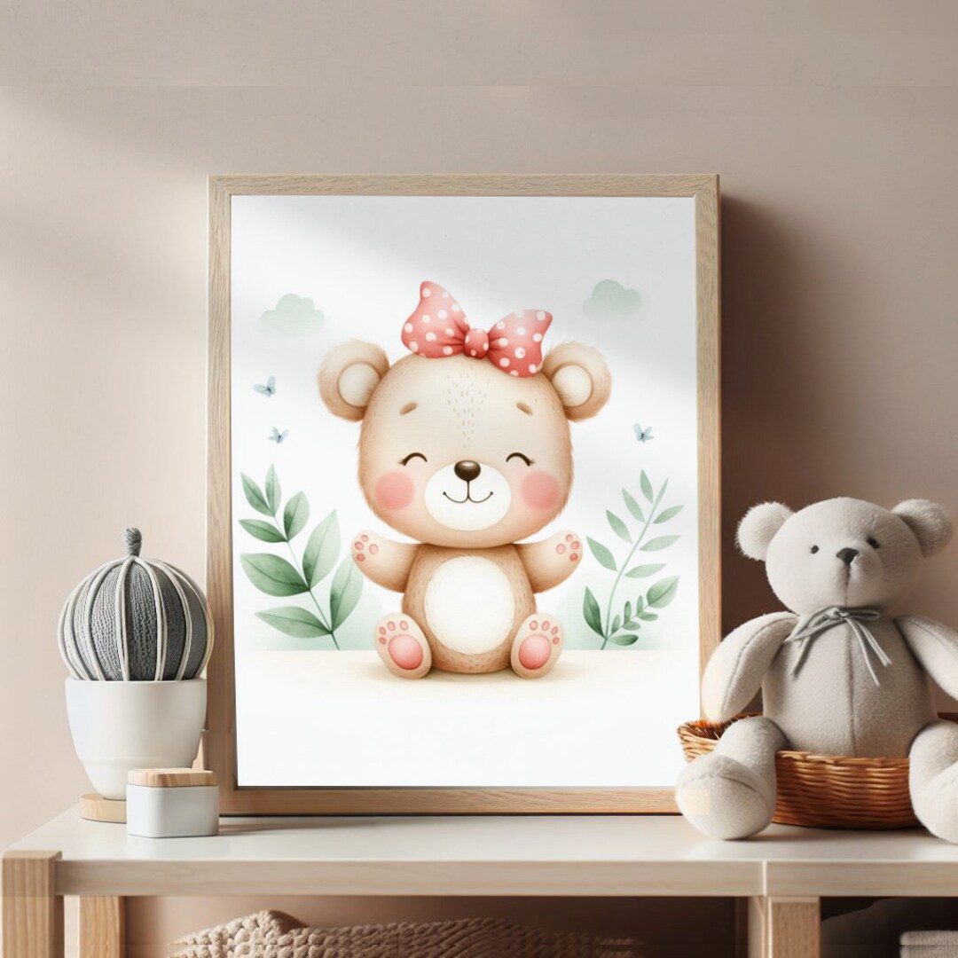 Teddy Bear Nursery Decor, Girl Bear Nursery Wall Art, Minimal Nursery ...