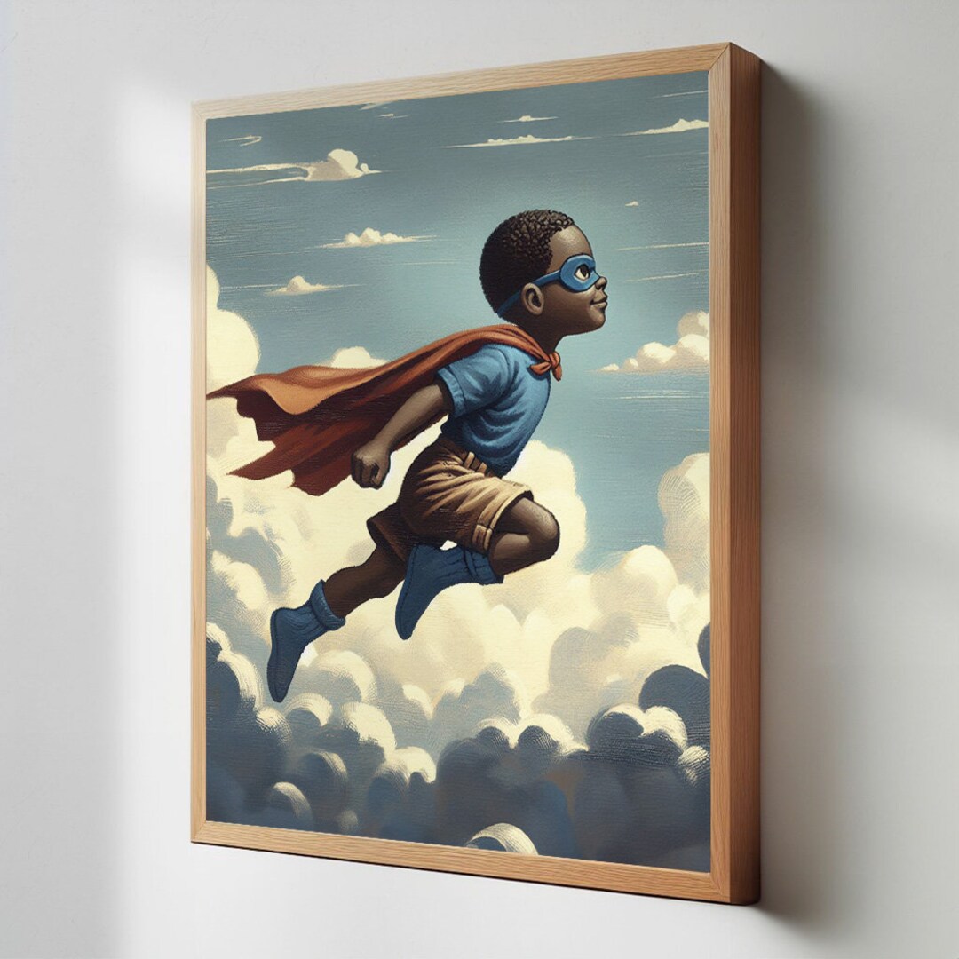 Black Boy Superhero Nursery Wall Art, African-american Boy Wall Art ...