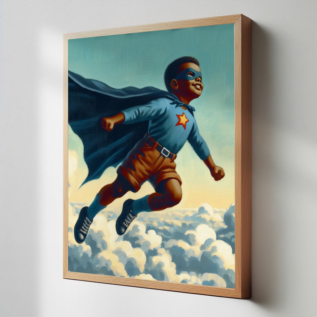 Black Boy Superhero Wall Art, African-american Boy Wall Art, Little ...