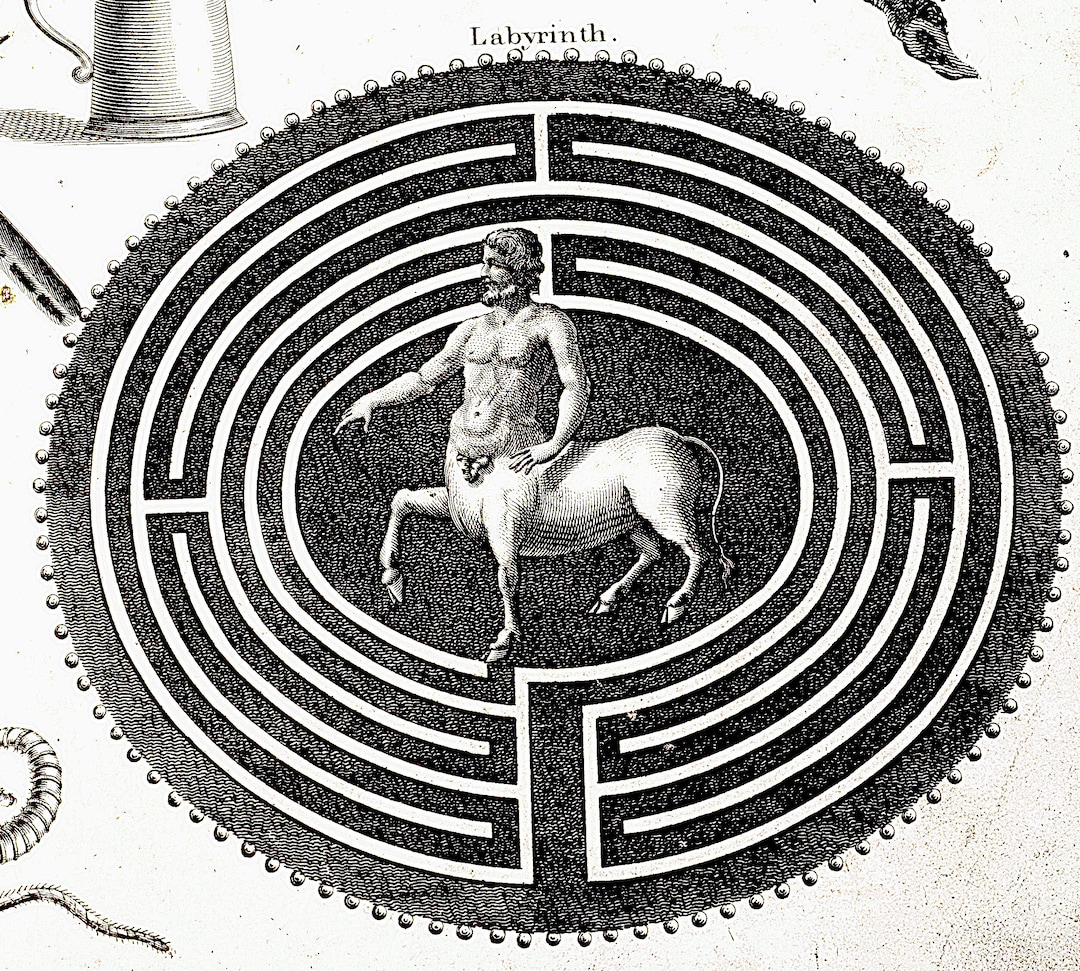 Antique Circa 18th Century Illustration of a Labyrinth, Birds, Flower ...