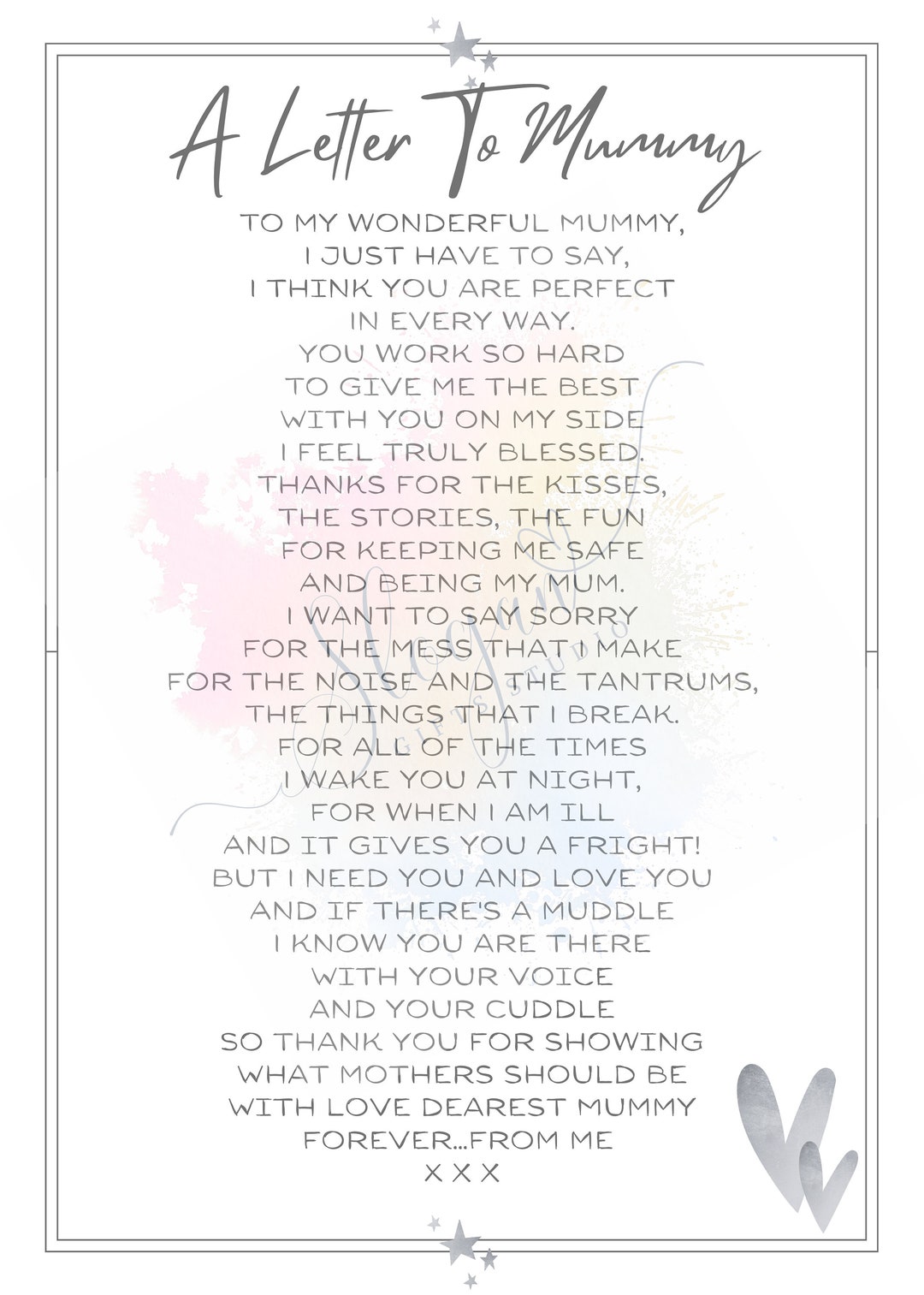 A Letter to Mummy 8"x6" Digital File Ready to Print - Mummy Mothers Day ...