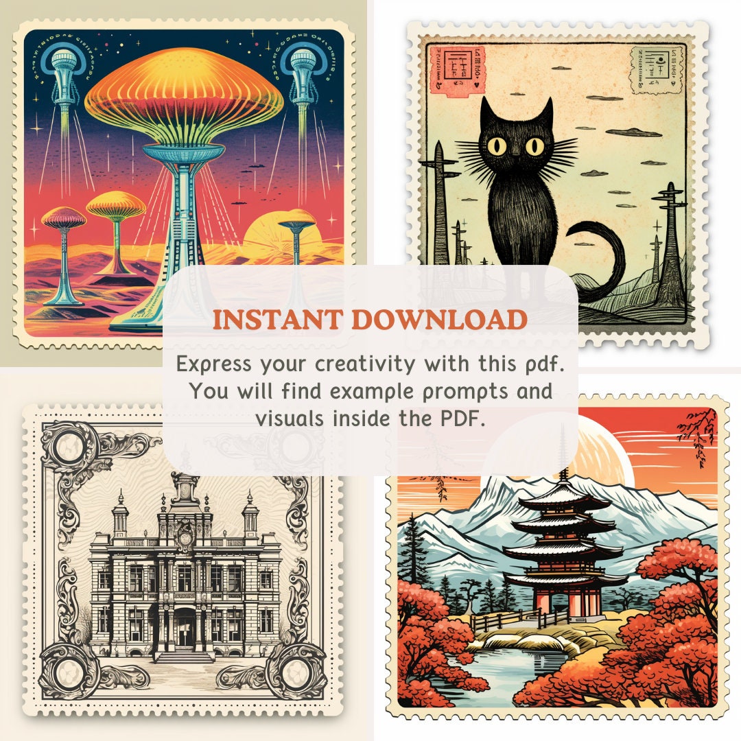 Midjourney Prompts for Stamps Cliparts AI Vintage Arts Postage Stamps ...