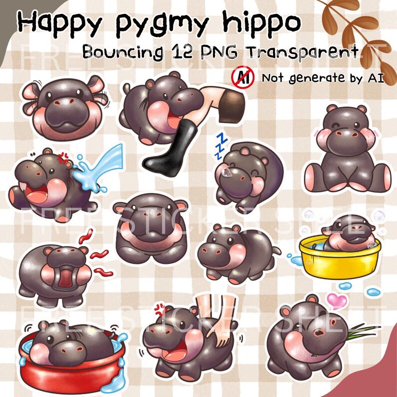 Bouncy Pygmy Hippo Png, Baby Hippo PNG, Pygmy Hippo, Doodle Moo Deng ...