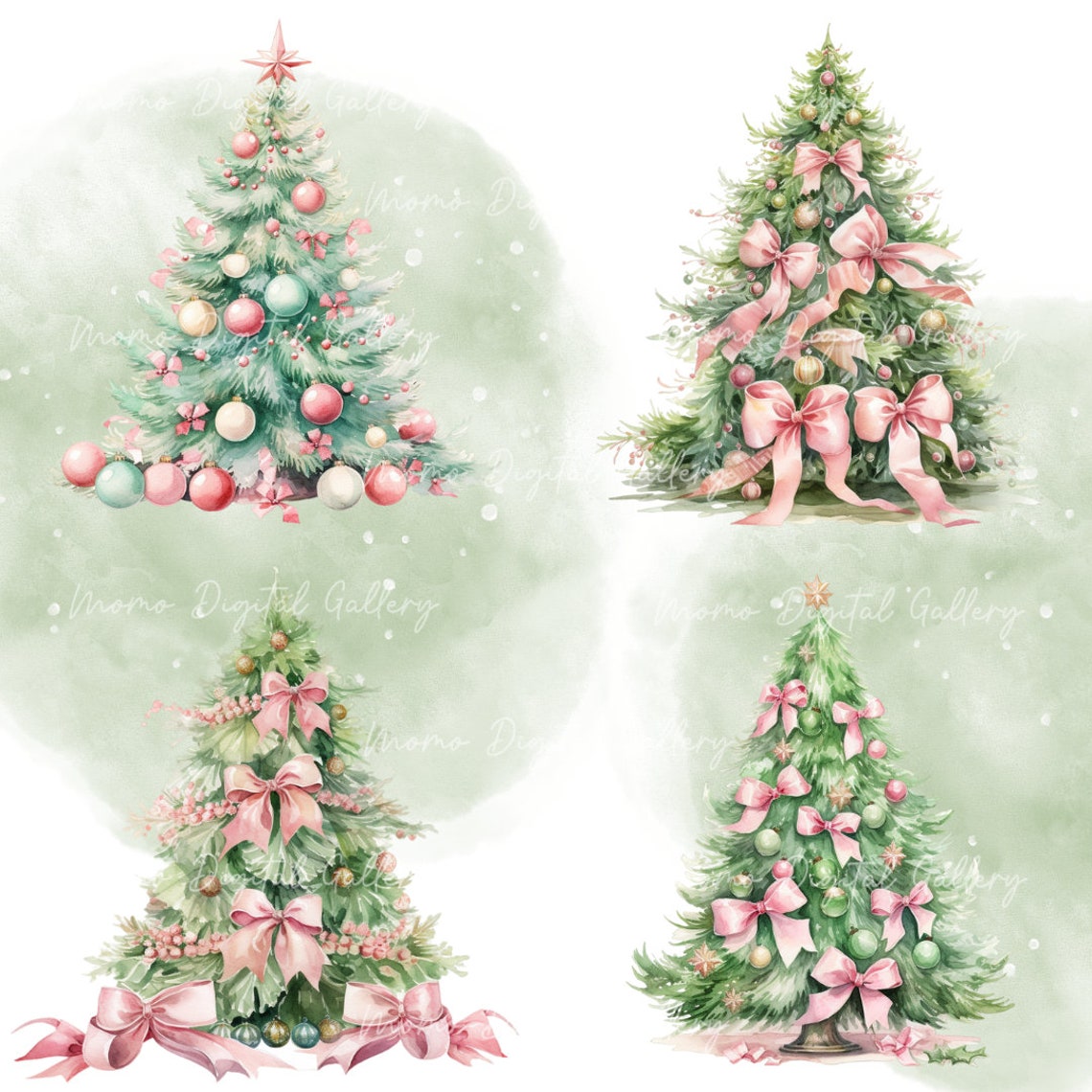 Watercolor Christmas Tree Clipart, Pine Tree Clipart, Christmas Decor ...