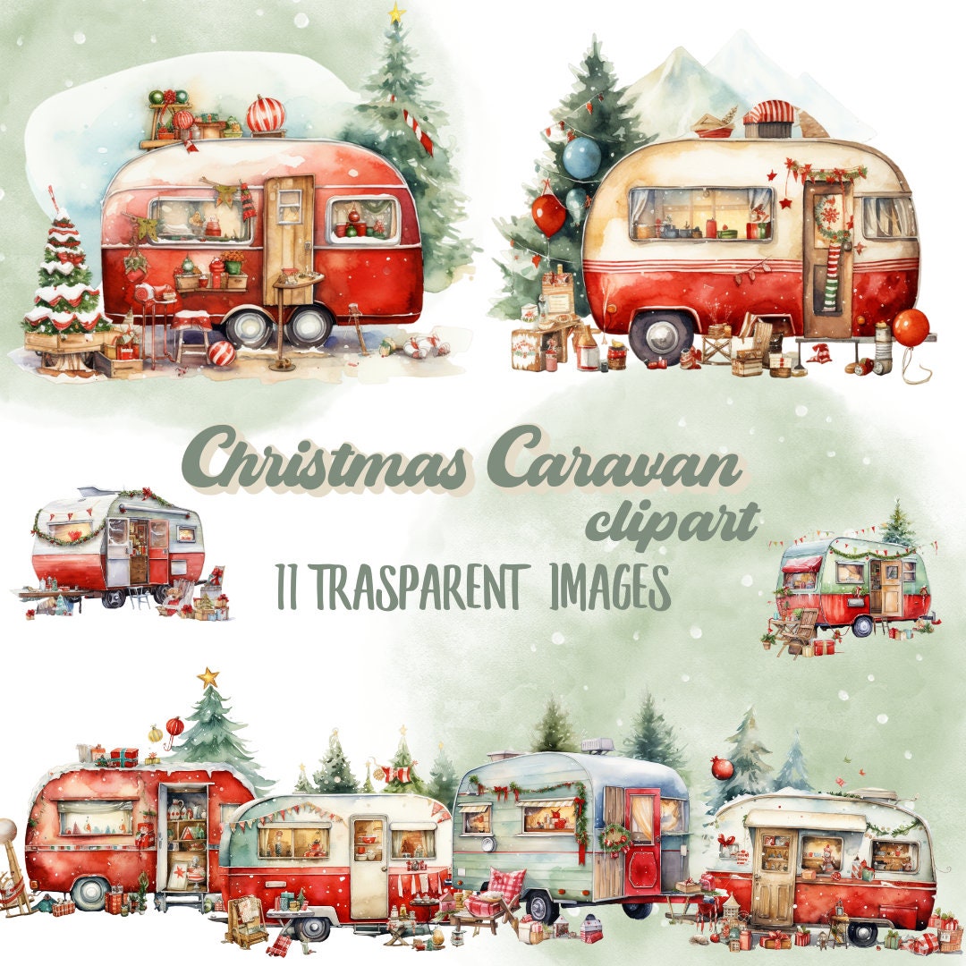 Christmas Caravan Watercolor Clipart,printable Image, Commercial Use ...