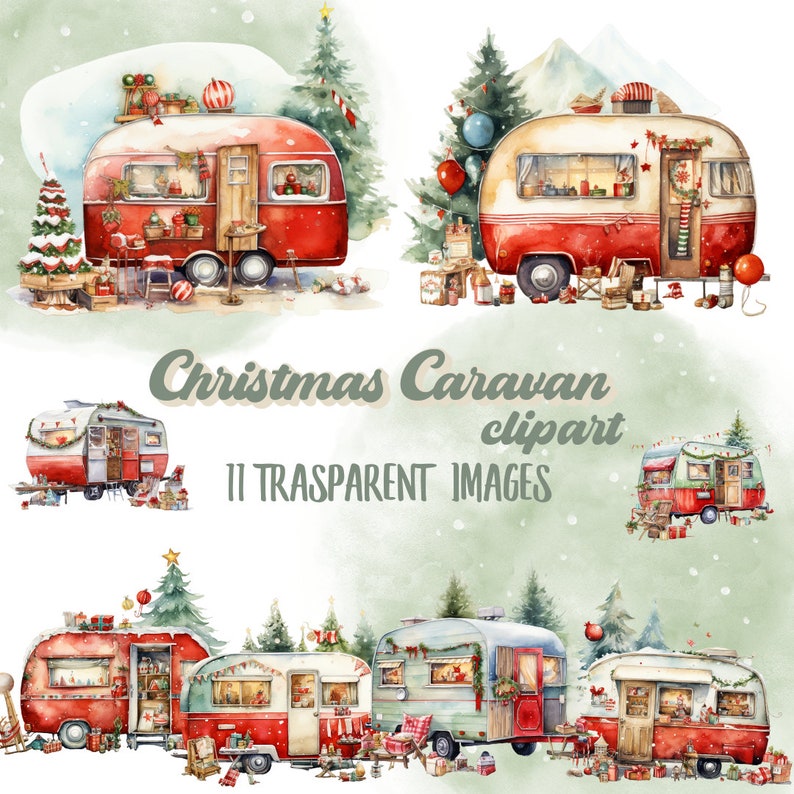 Christmas Caravan Watercolor Clipart,printable Image, Commercial Use ...