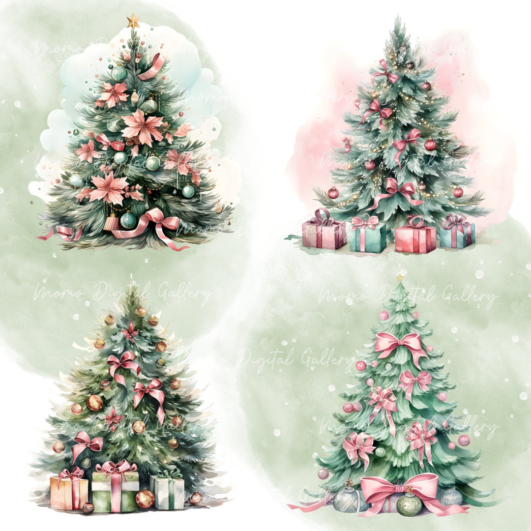 Watercolor Christmas Tree Clipart, Pine Tree Clipart, Christmas Decor ...