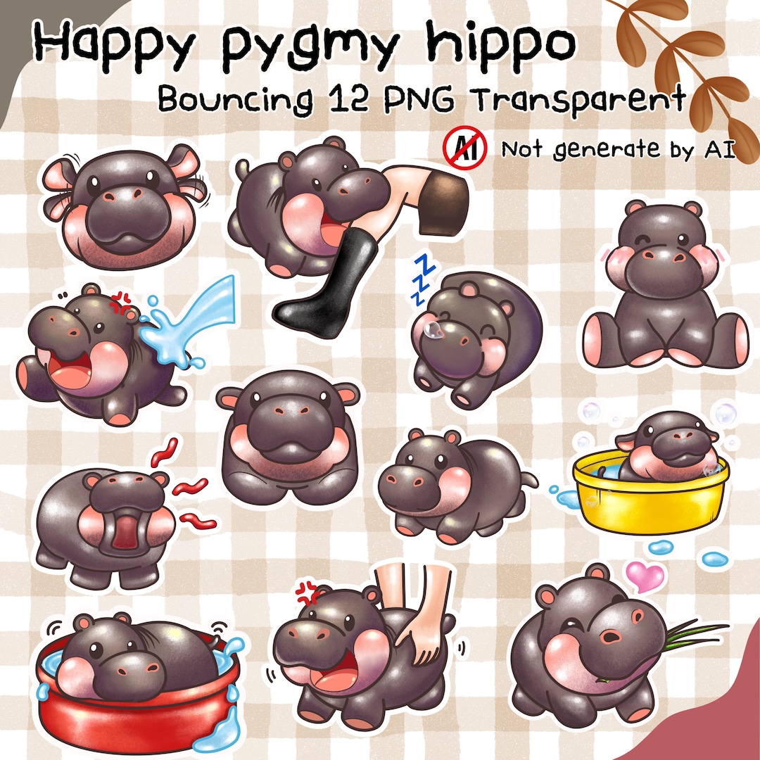 Bouncy Pygmy Hippo Png, Baby Hippo PNG, Pygmy Hippo, Doodle Moo Deng ...