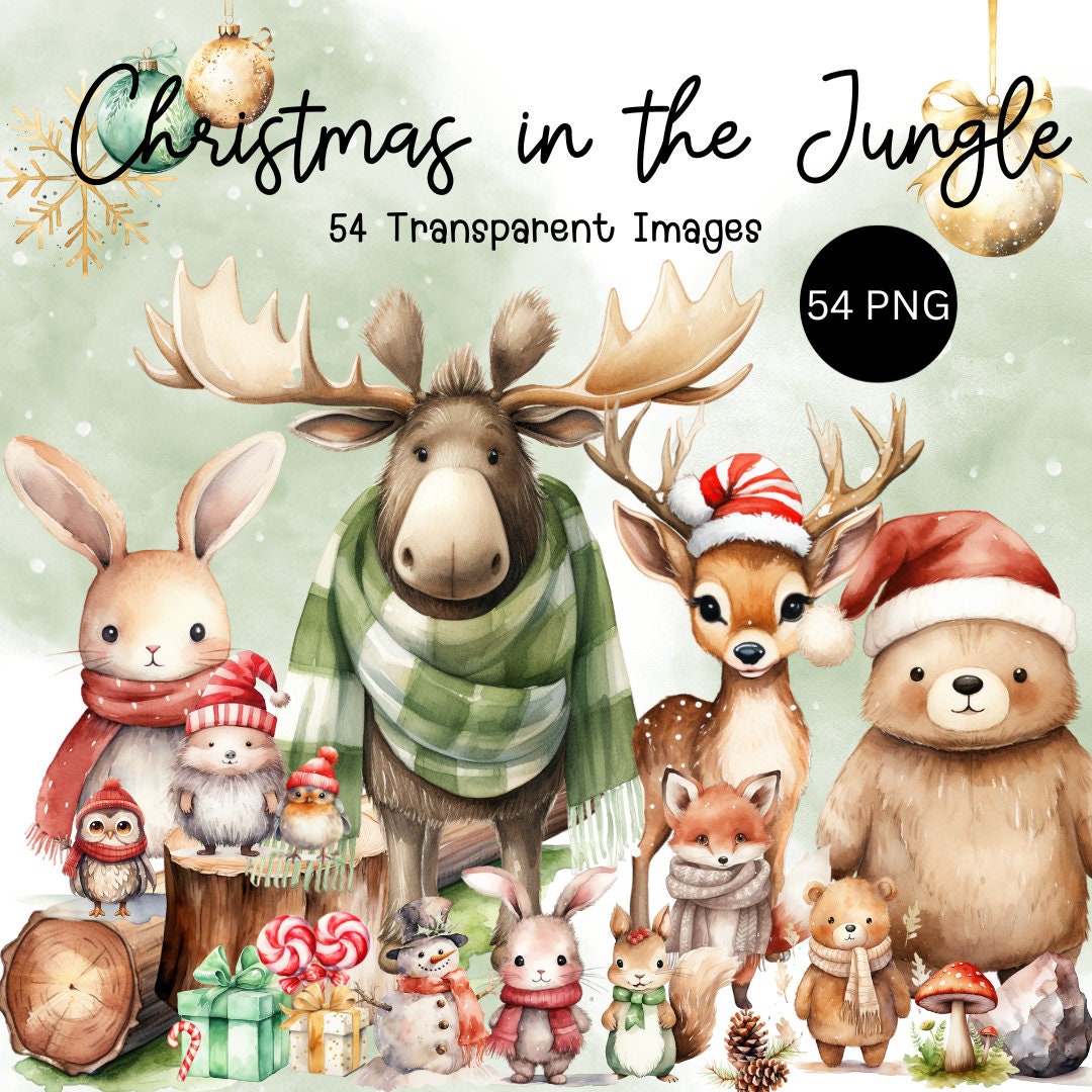 Christmas Clipart, Watercolor Winter, Cute Forest Animal, Commercial ...