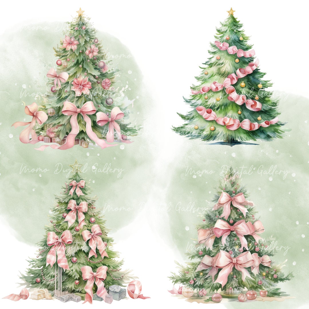 Watercolor Christmas Tree Clipart, Pine Tree Clipart, Christmas Decor ...