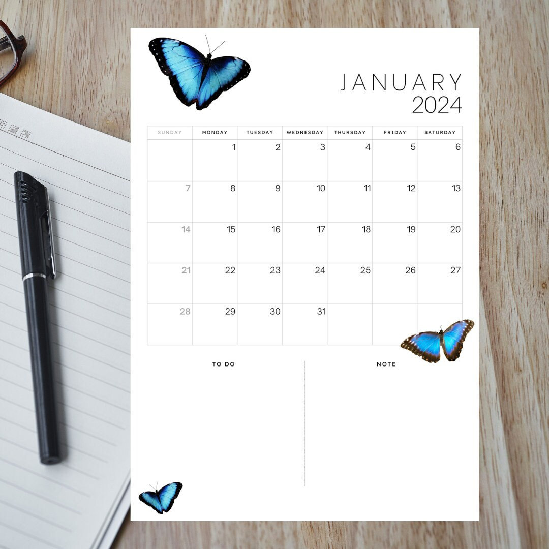 Printable Calendar Butterfly 2024 - Etsy