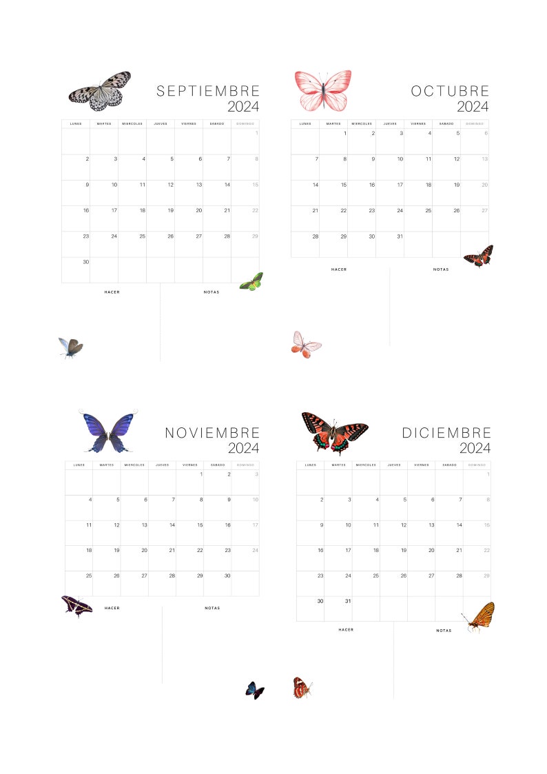 Calendario A4 Mariposas Para Imprimir - Etsy