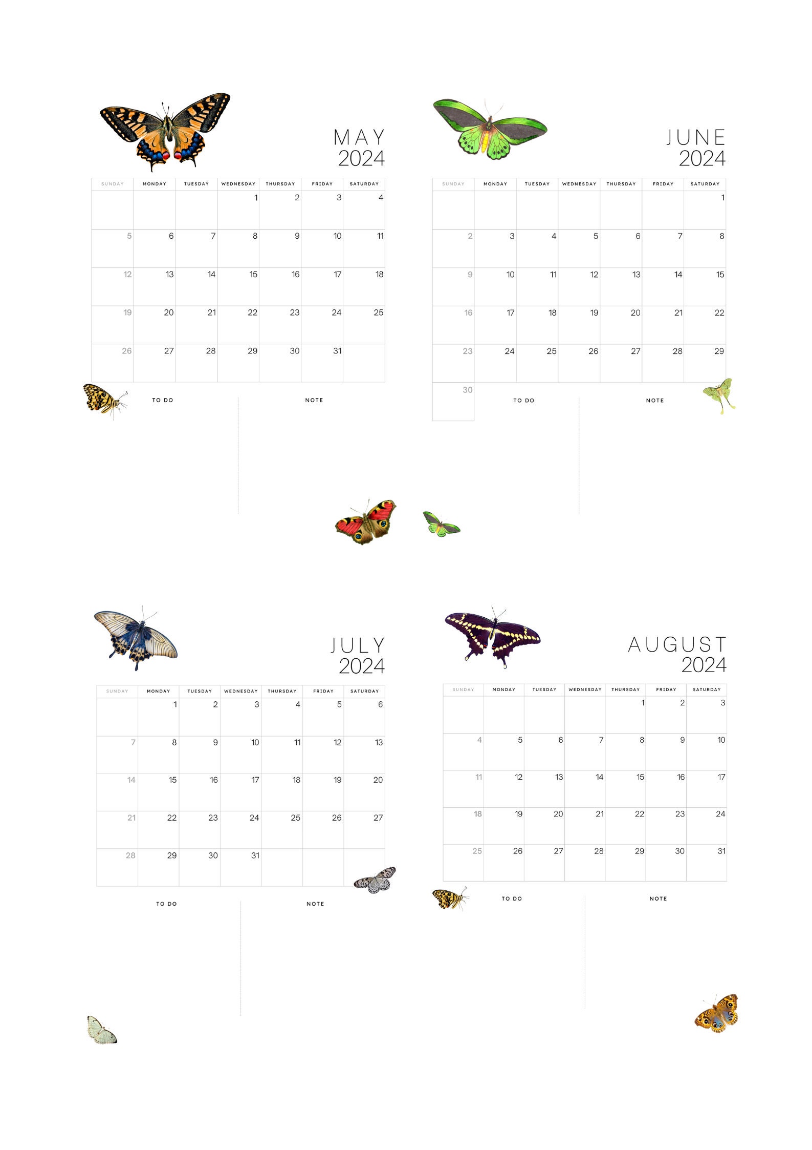 Printable Calendar Butterfly 2024 - Etsy