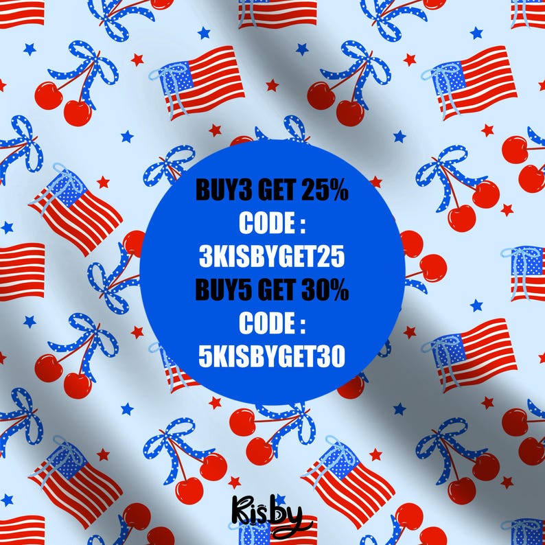 Fourth of July Seamless Pattern: Coquette Cherry Bows & American Flags ...