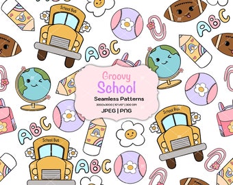 Retro Back to School Seamless Groovy Teacher Pattern School Kids ...