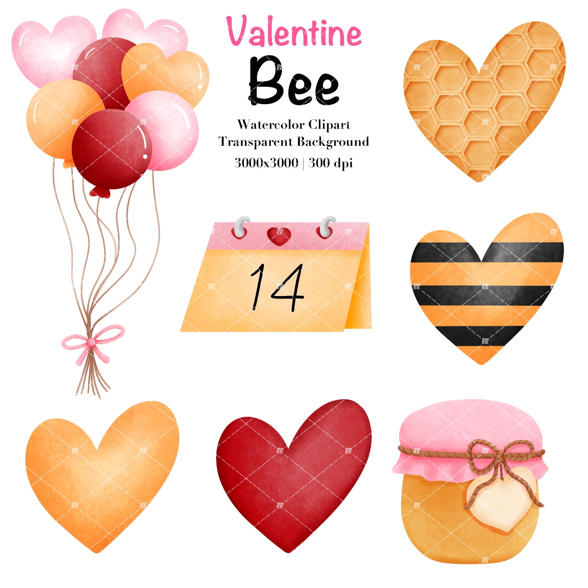 Watercolor Valentine Bees Clipart, Cute Baby Bee Clipart, Beehive PNG ...
