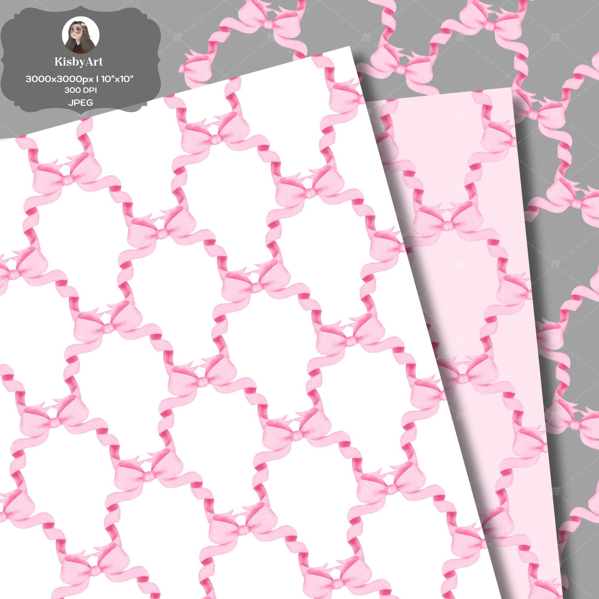 Pink Coquette Ribbon Trellis Seamless Pattern, Girly Preppy Pink Bow ...