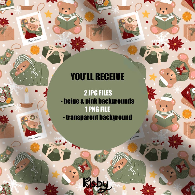 Cottagecore Christmas Teddy Bears Seamless Pattern, Cozy Winter Digital ...