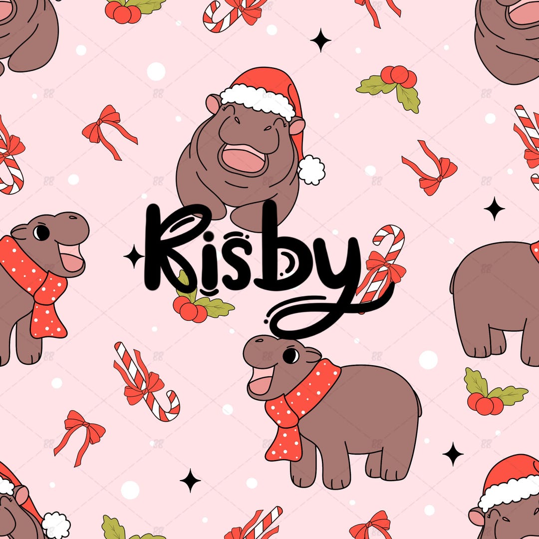 Christmas Baby Pygmy Hippo Seamless Pattern Coquette Christmas Seamless ...