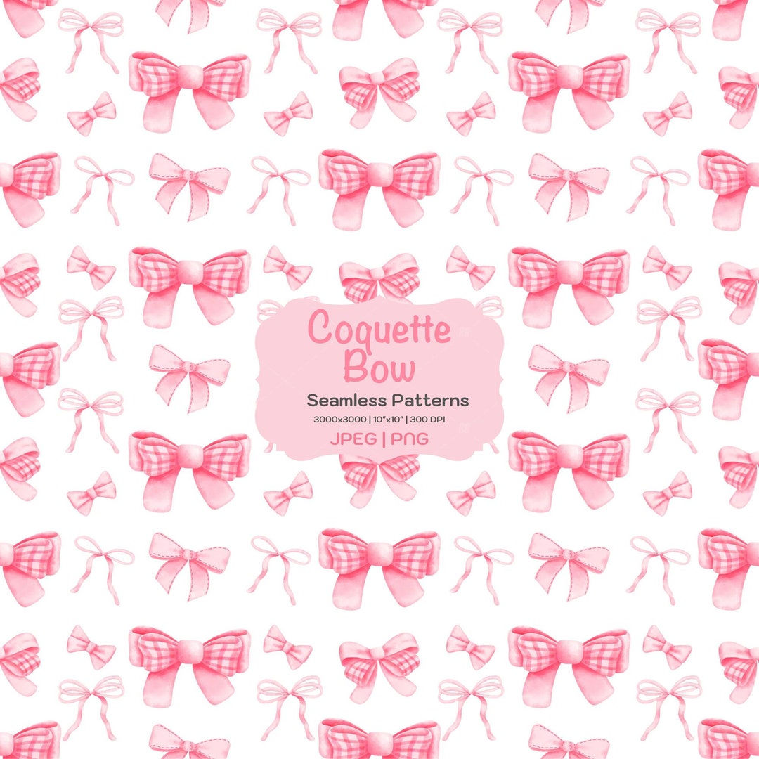 Pink Coquette Ribbon Seamless Pattern, Cute Preppy Pink Bow Aesthetic ...