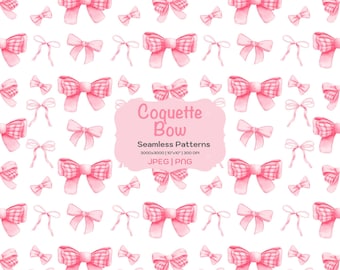 Coquette Pattern: Pink Ribbon Bow Seamless Digital Paper (PNG, JPG, PDF ...
