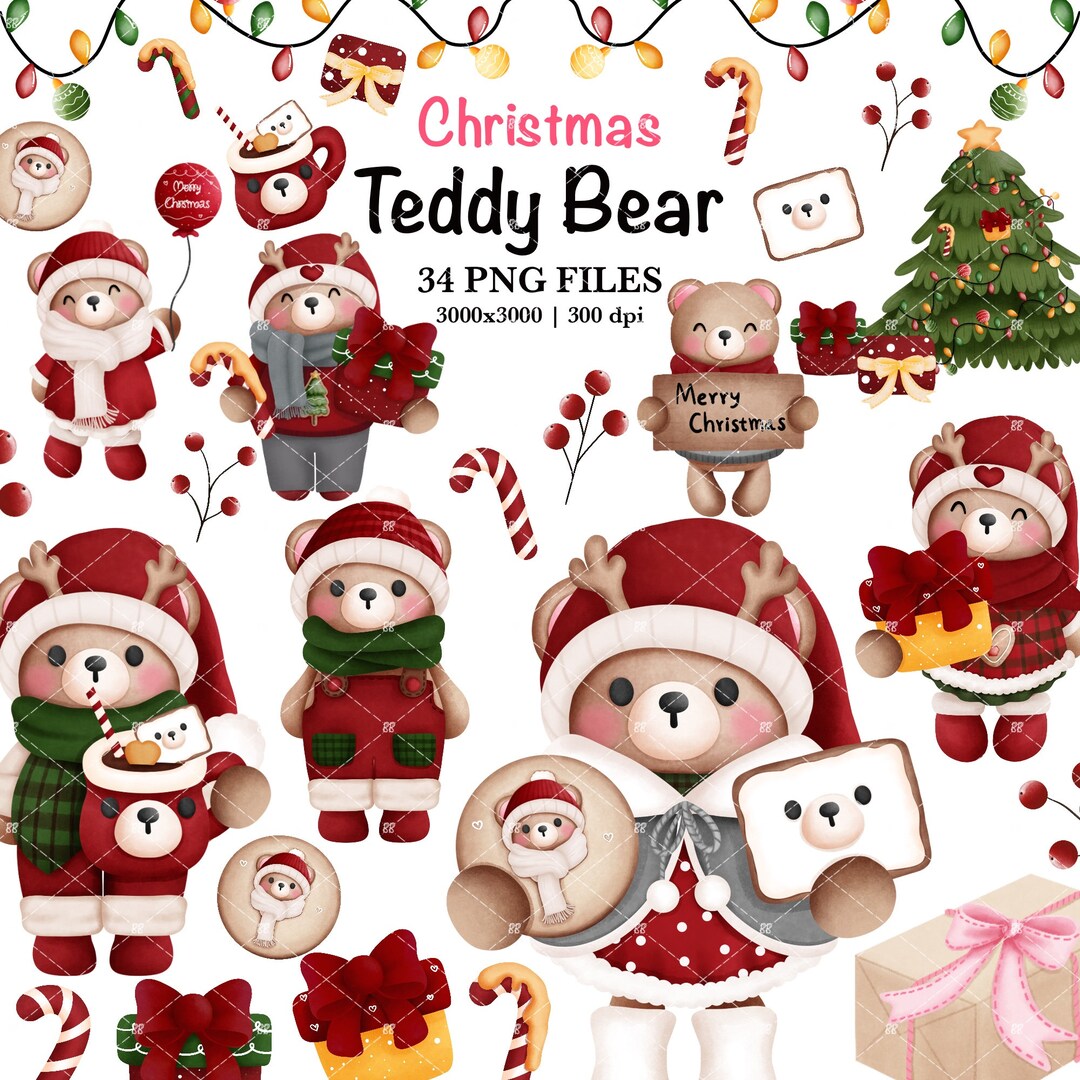 Watercolor Christmas Teddy Bear Clipart,teddy Bear Clipart,christmas ...