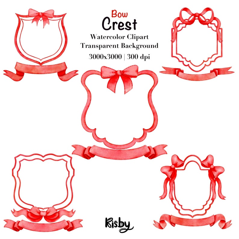 Red Christmas Coquette Ribbon Bow Crest Frames PNG Clipart, Preppy ...