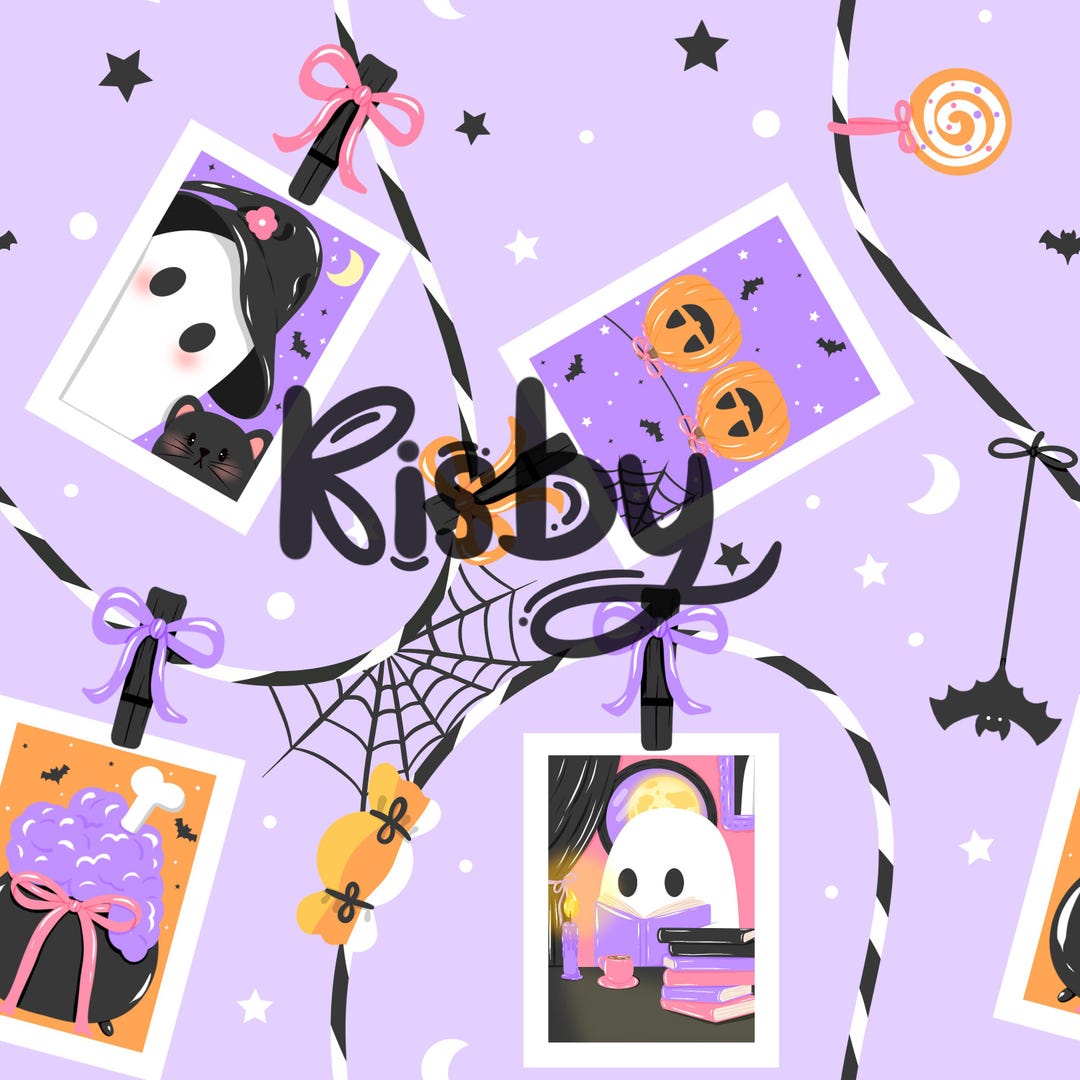 Spooky Halloween Photo Frames Seamless Pattern: Ghost, Pumpkin Digital ...