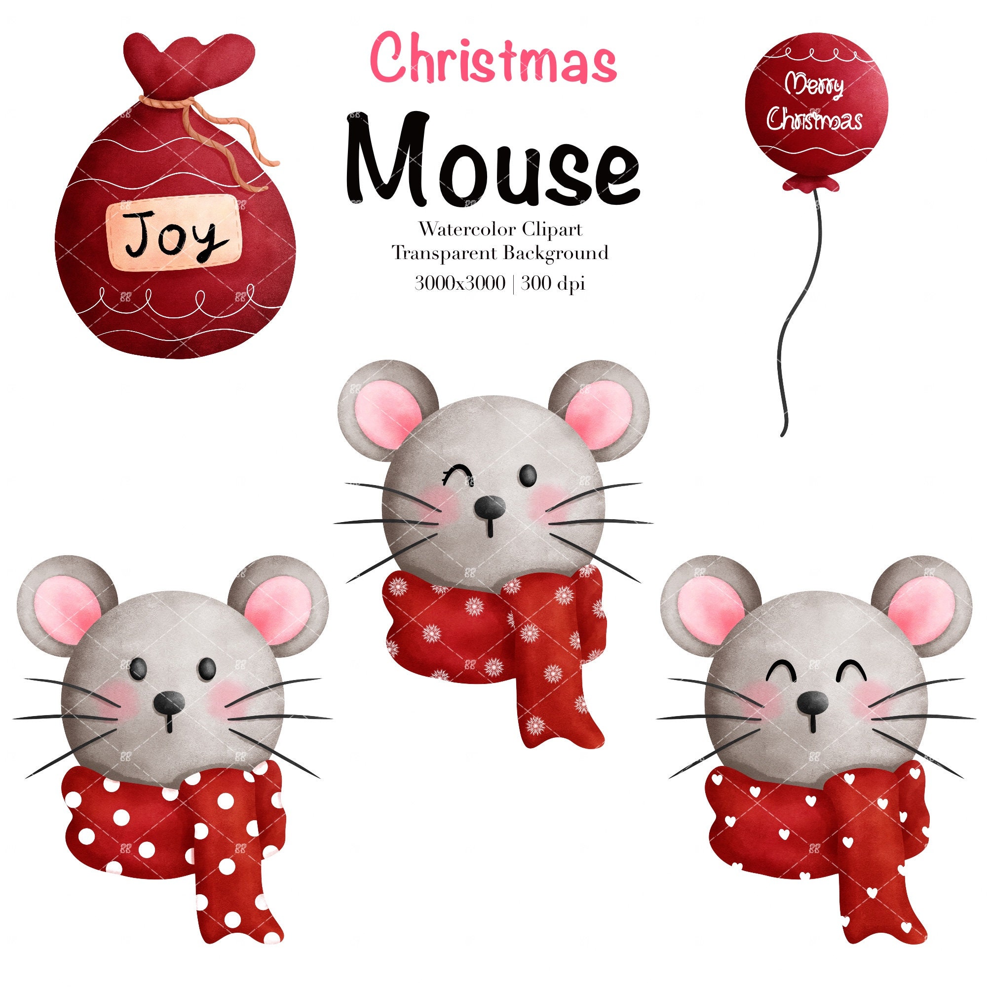 Christmas Mice PNG Clipart,christmas Mouse Clipart Bundle,mouse ...