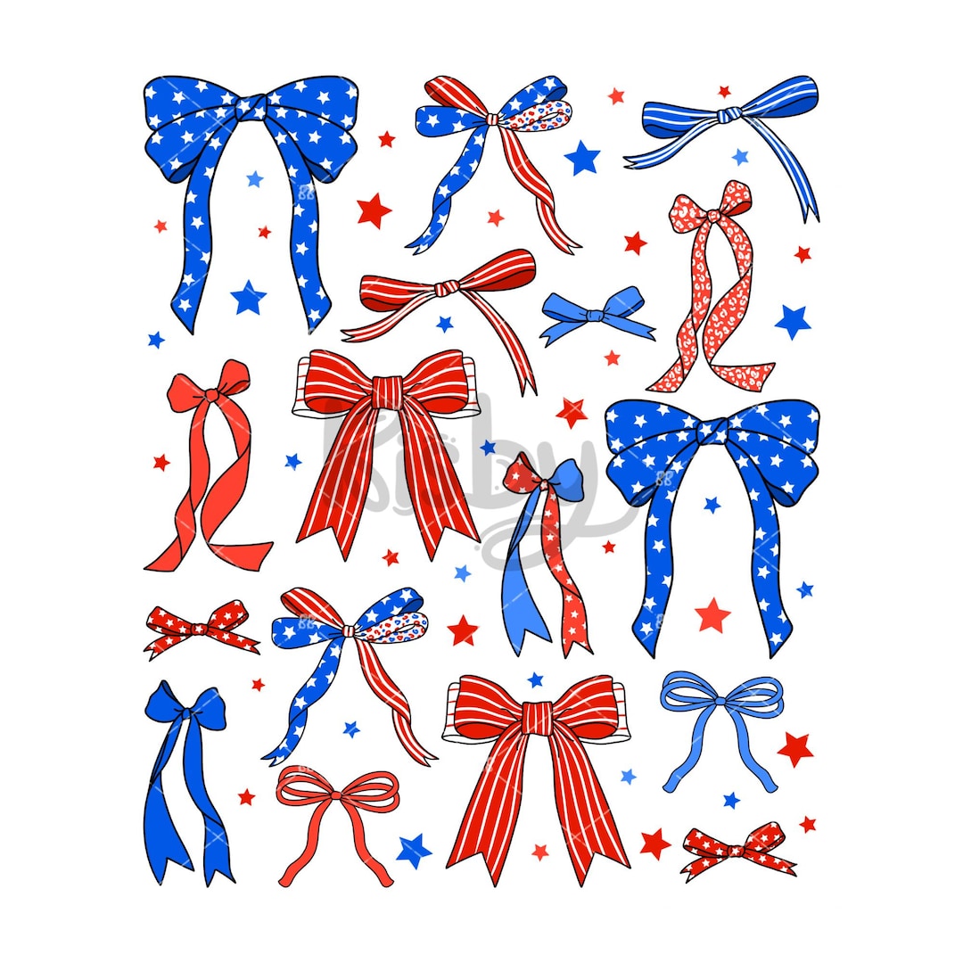 Fourth of July Coquette Bows PNG: Patriotic Ribbons Clipart (digital ...