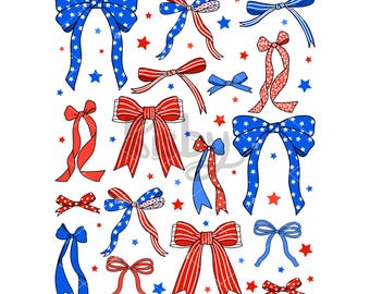 Fourth of July Coquette Bows PNG: Patriotic Ribbons Clipart (digital ...