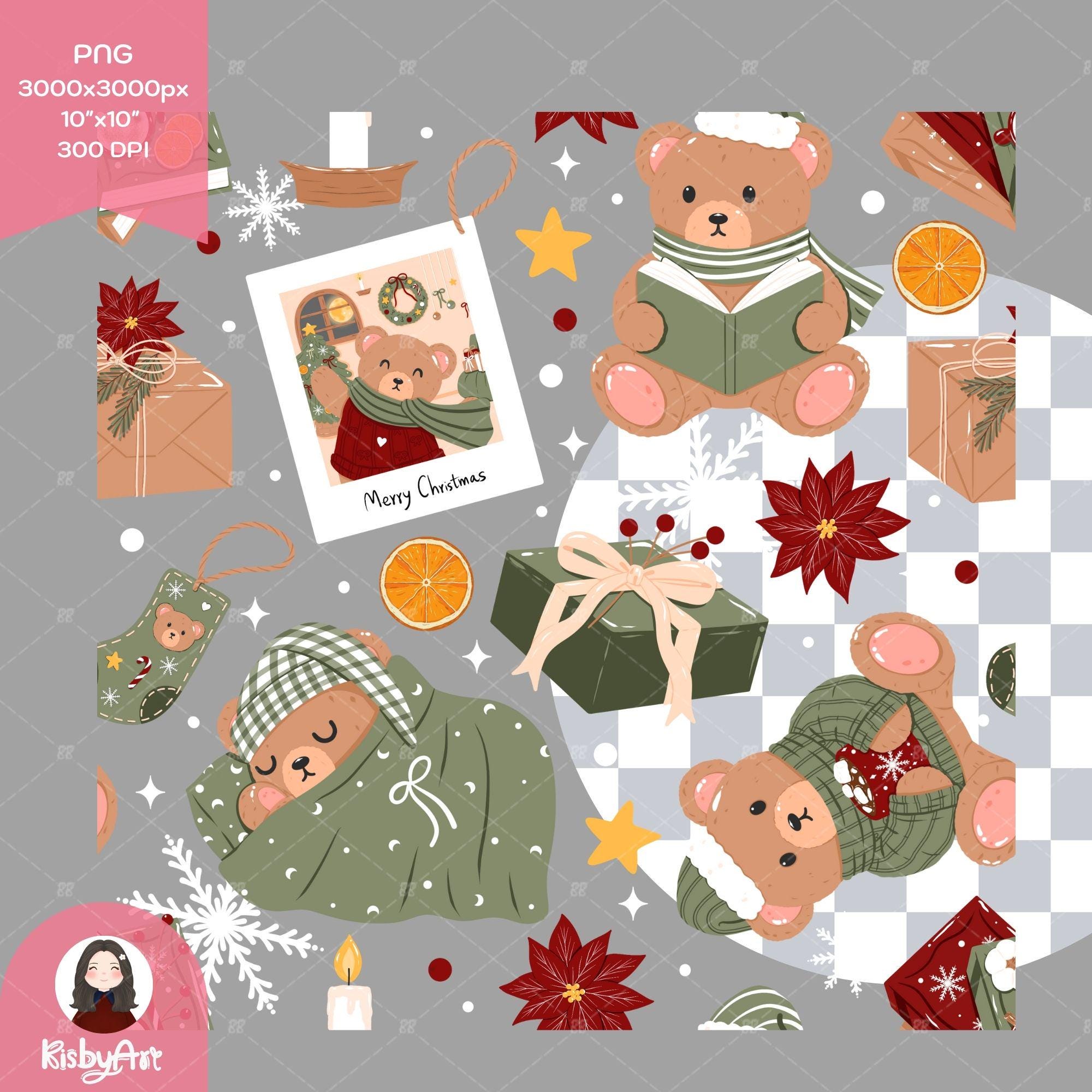 Cottagecore Christmas Teddy Bears Seamless Pattern, Cozy Winter Digital ...