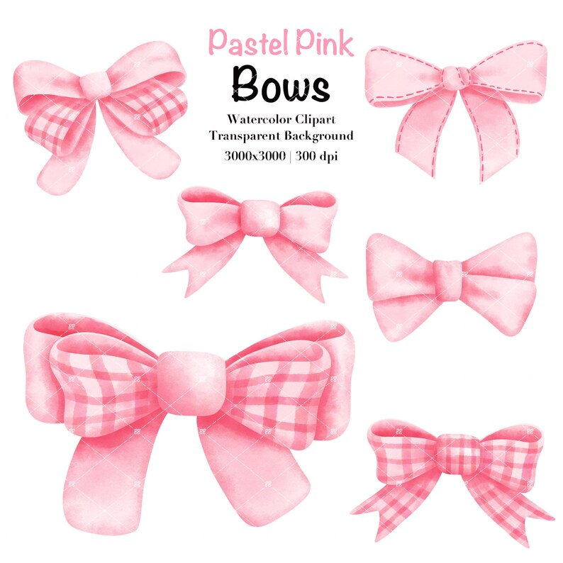Pastel Pink Watercolor Bows Clipart, Coquette Ribbon Bow, Pink Bow ...