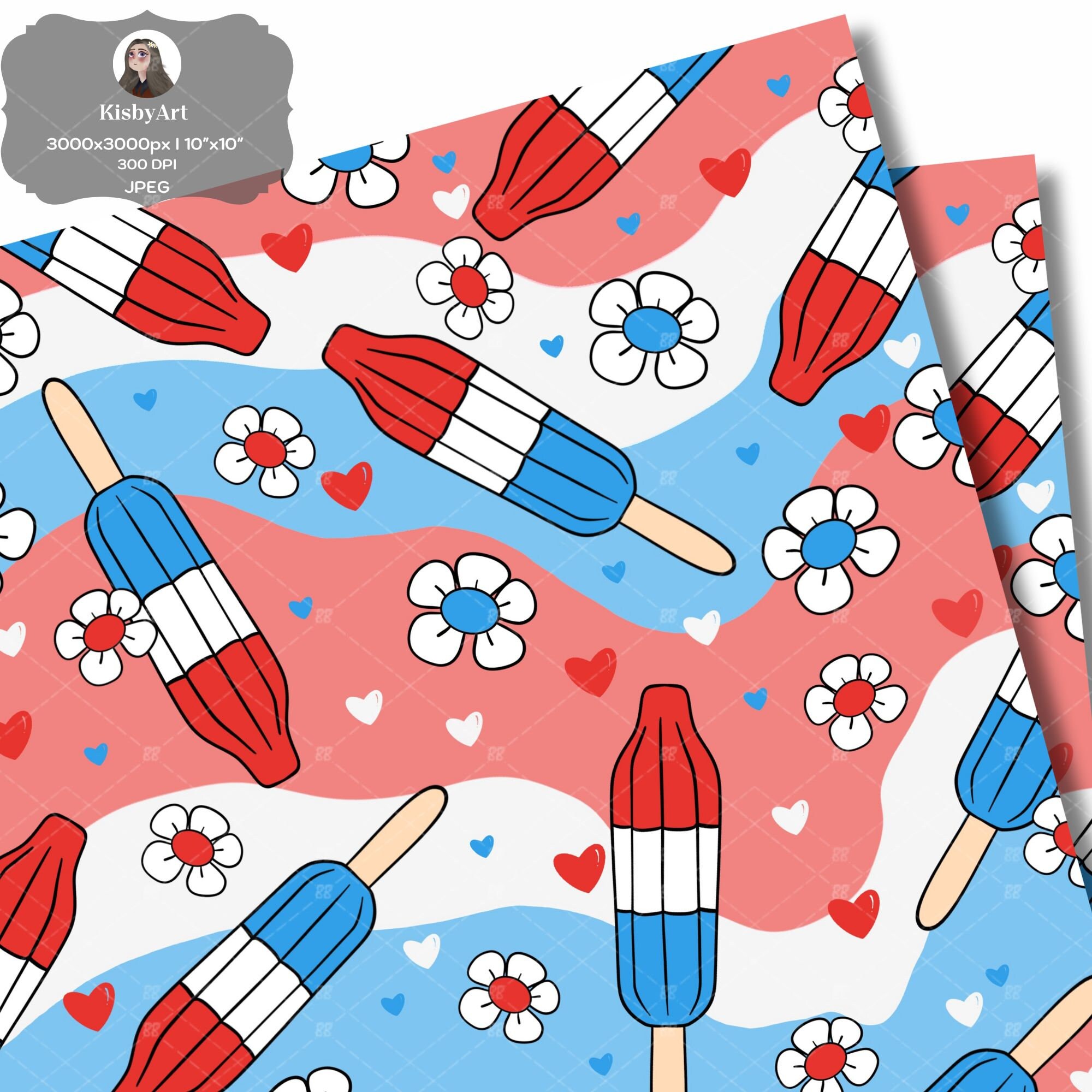 Patriotic Popsicle Seamless Pattern, Fourth of July Ice Cream Seamless ...