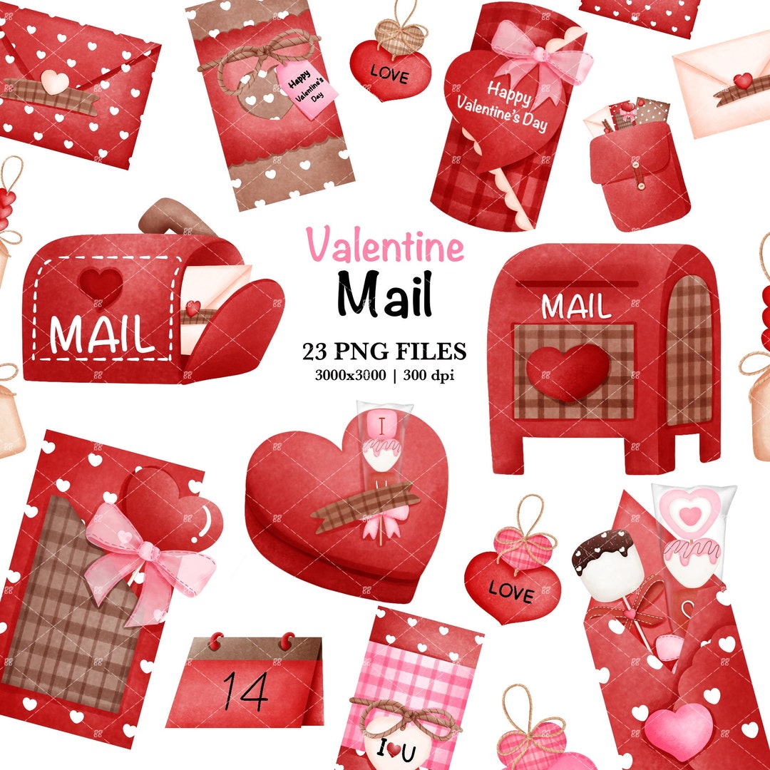 Watercolor Valentines Mailbox Clipart, Vintage Love Letter, Love Mail ...