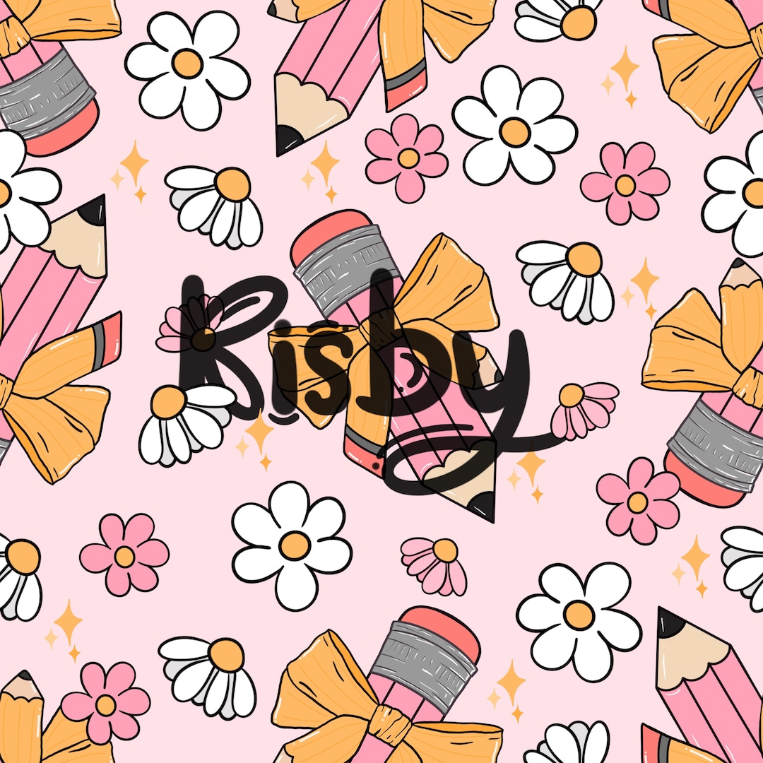 Pencil With Bow Seamless Pattern: Retro Teacher Digital Paper (PNG, JPG ...