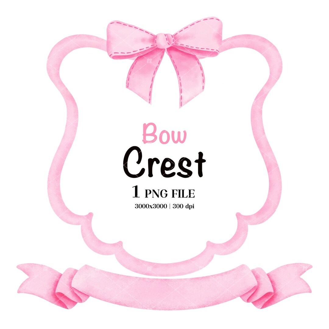 Pink Coquette Ribbon Bow Crest PNG Clipart, Preppy Grandmillennial ...