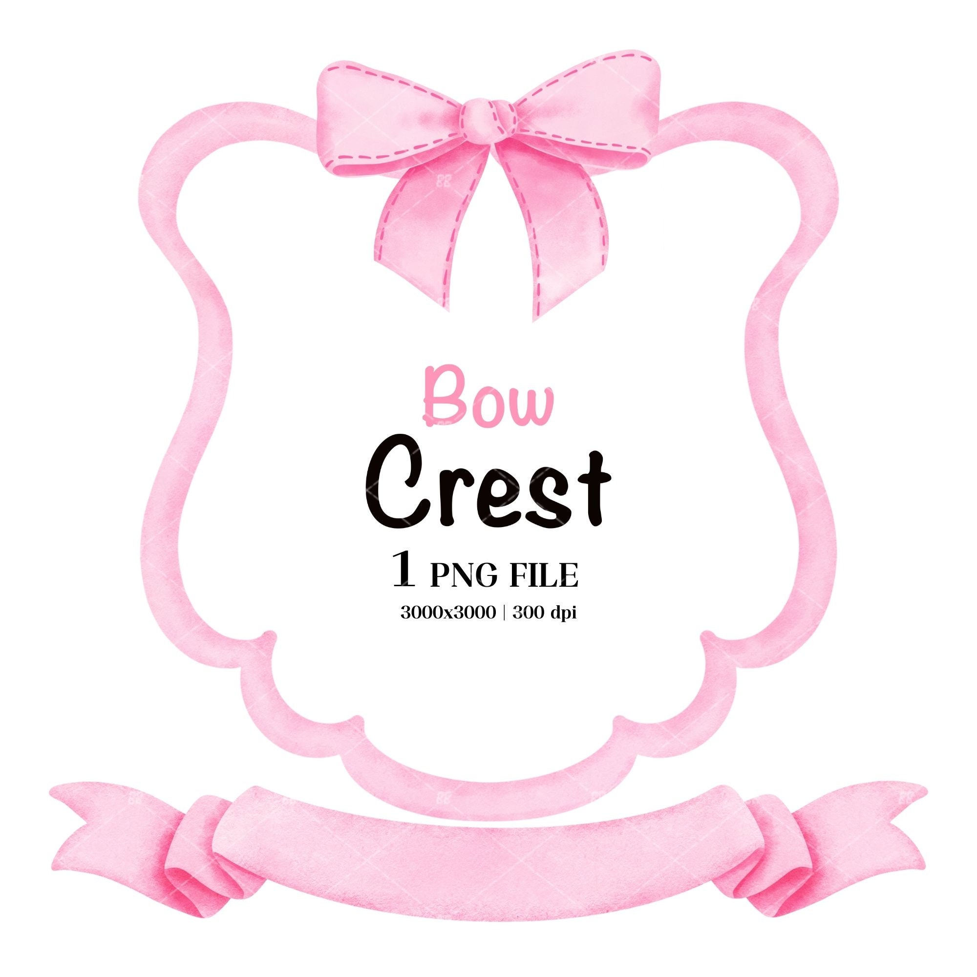 Pink Coquette Ribbon Bow Crest PNG Clipart, Preppy Grandmillennial ...