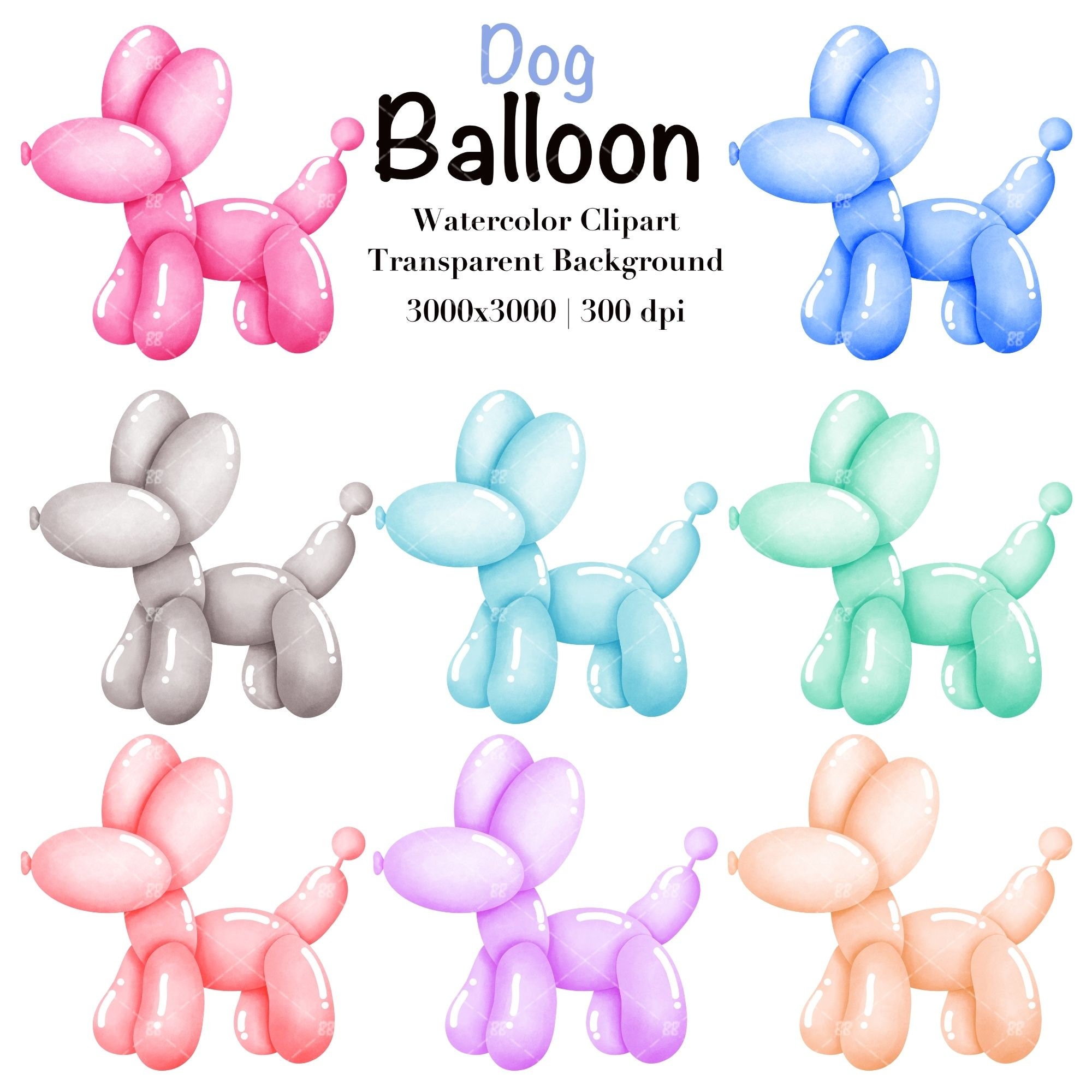 Balloon Animal PNG Clipart, Dog Balloons, Baby Shower Clipart, Birthday ...