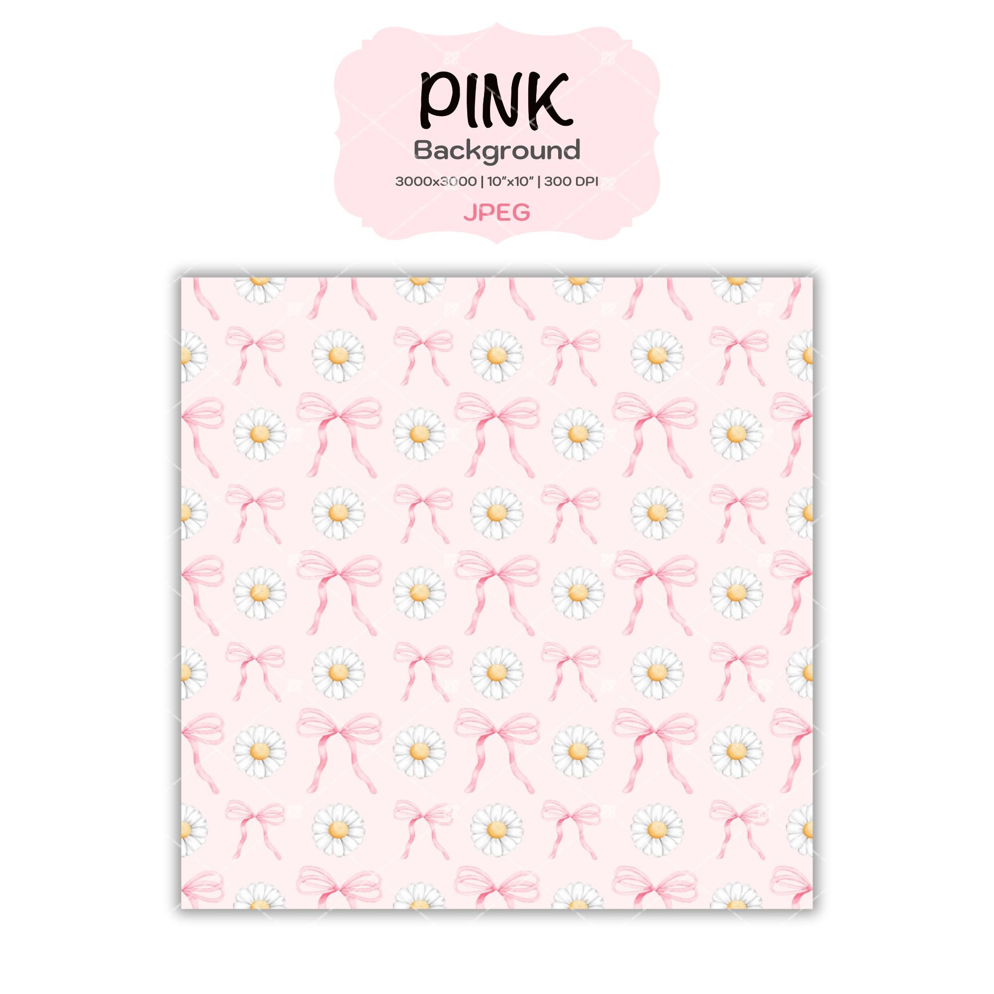 Pink Coquette Ribbon Daisy Seamless Pattern, Cute Preppy Pink Ribbon ...