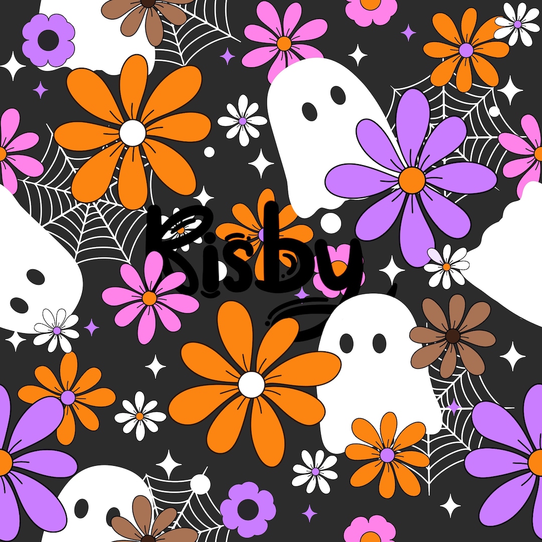 Retro Halloween Floral Ghost Seamless Repeating Pattern for Fabric and ...
