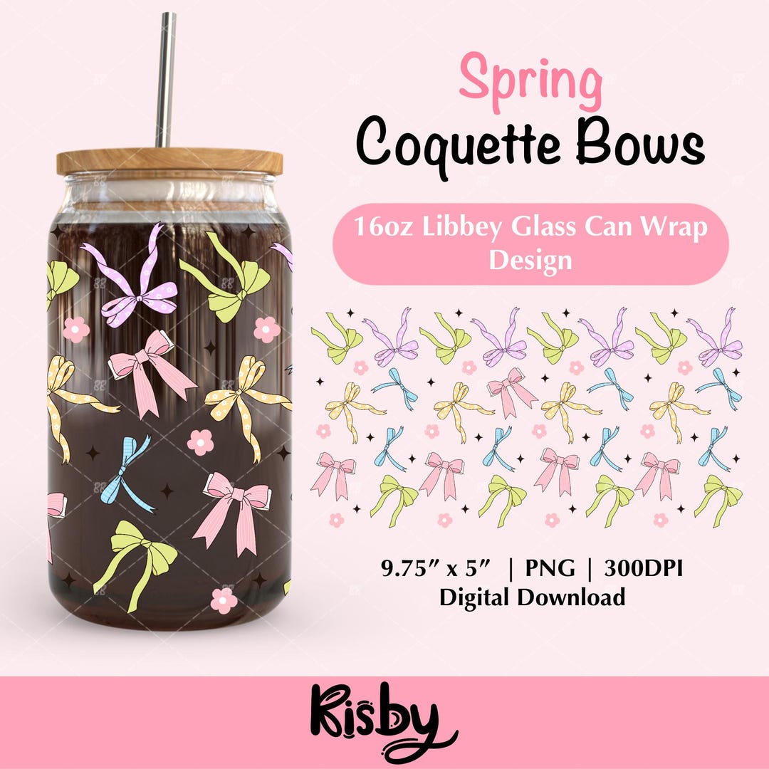 Spring Coquette Bows 16 Oz Libbey Glass Can Wrap PNG Design, Coquette ...