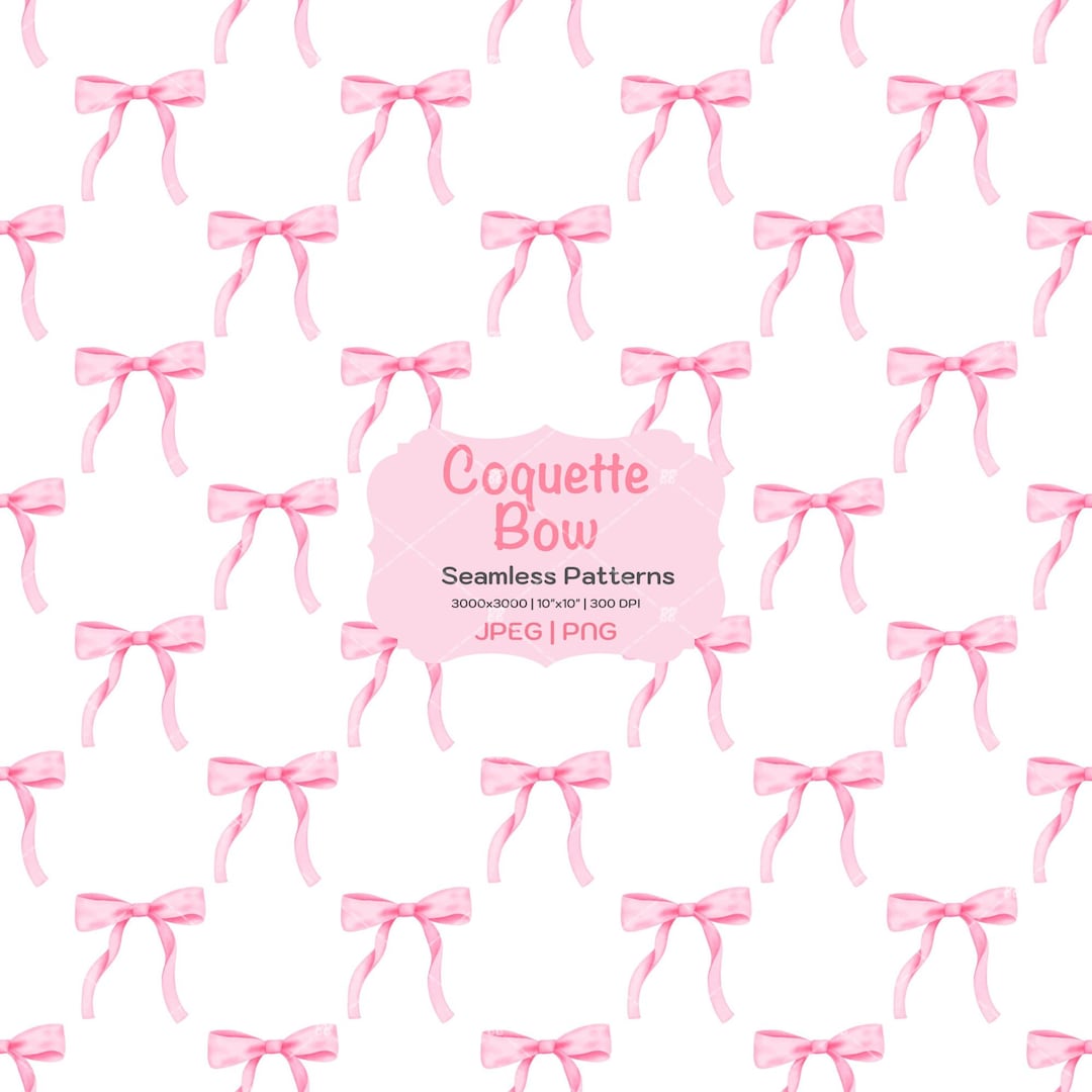 Watercolor Pink Coquette Ribbon Bows Seamless Pattern (digital Paper ...
