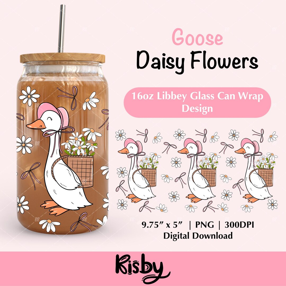 Cute Daisy Goose 16oz Libbey Glass Can Wrap PNG Design, Daisy Ducks ...